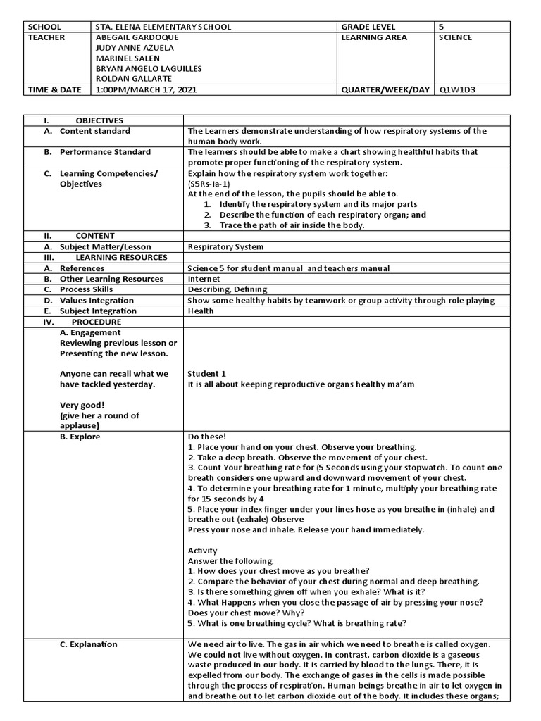 Lesson Plan | PDF | Breathing | Lung