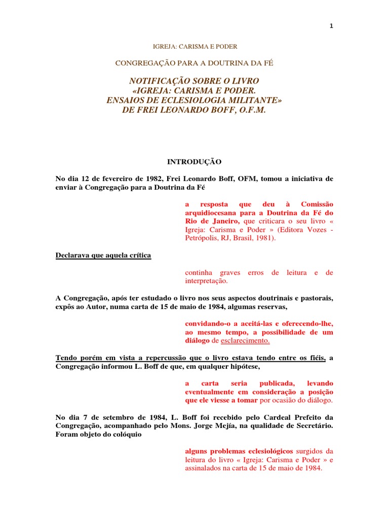 Igreja Carisma e Poder | PDF | Igreja católica | Igreja cristã