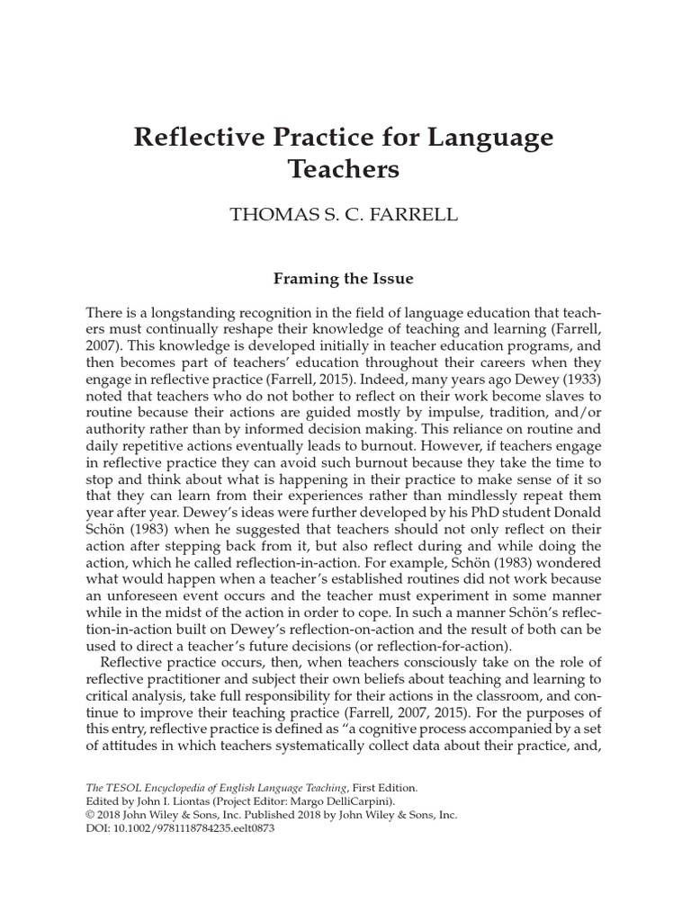 Reflective Practice Farrell | PDF | Reflective Practice | Teachers