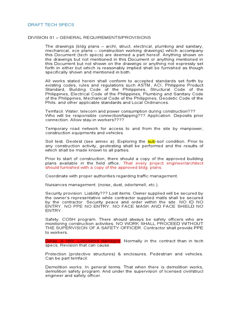Draft Tech Specs for General Requirements and Site Works | PDF ...