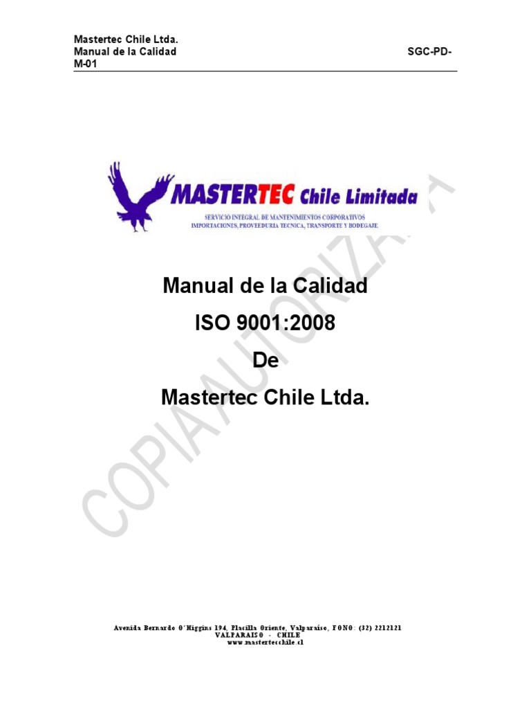 MASTERTEC SGC-PD-M-01 Manual de La Calidad | PDF | Sistema de manejo de calidad | Calidad ...