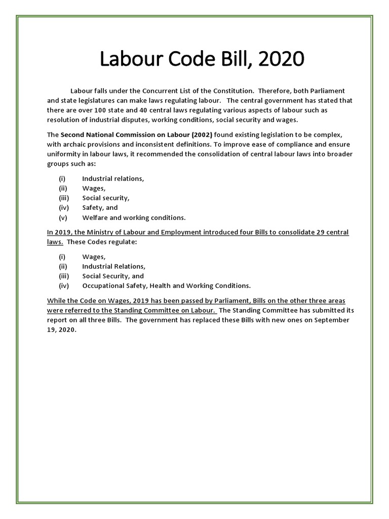 Labour Code 2020 Overview and Changes | PDF | Employment | Labour Law