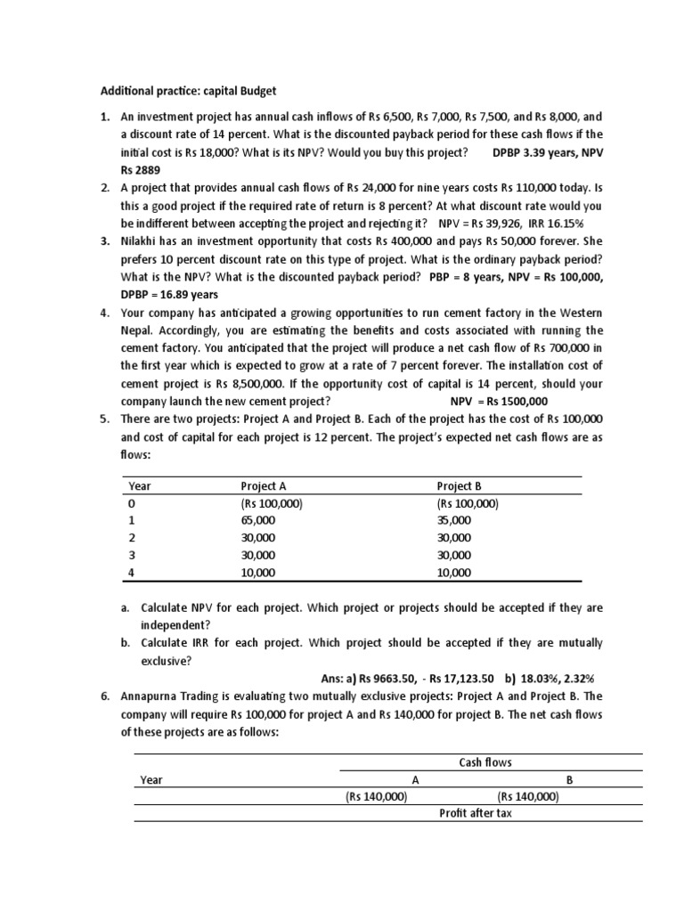 Cap Budget - Add Practice | PDF | Net Present Value | Financial Economics