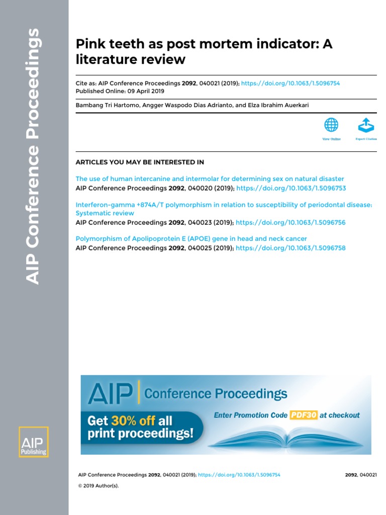 Pink Teeth As Post Mortem Indicator: A Literature Review: Articles You ...