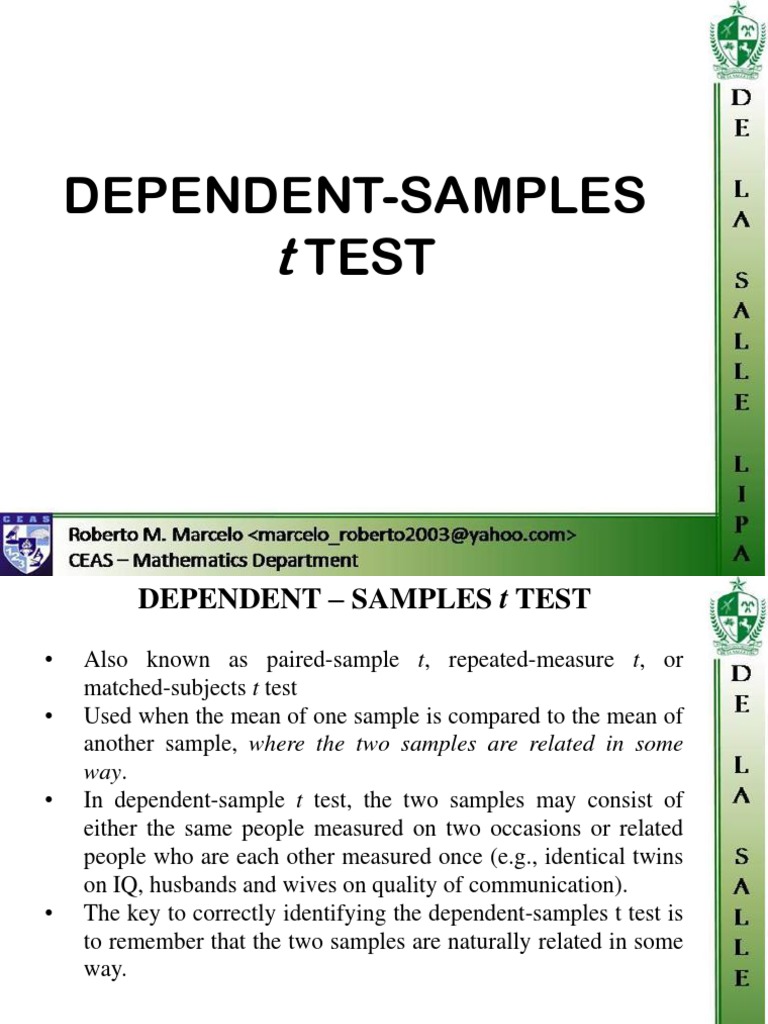 07 - Dependent Sample T Test | PDF | Student's T Test | Statistical ...