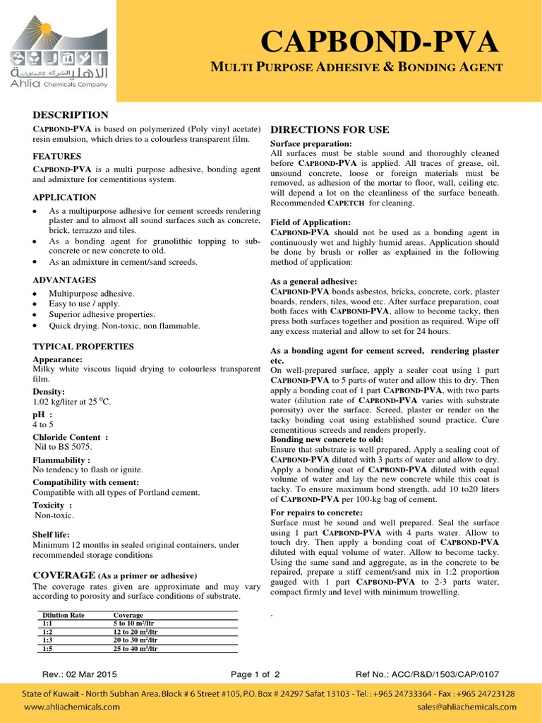 Capbond Pva | PDF | Adhesive | Plaster