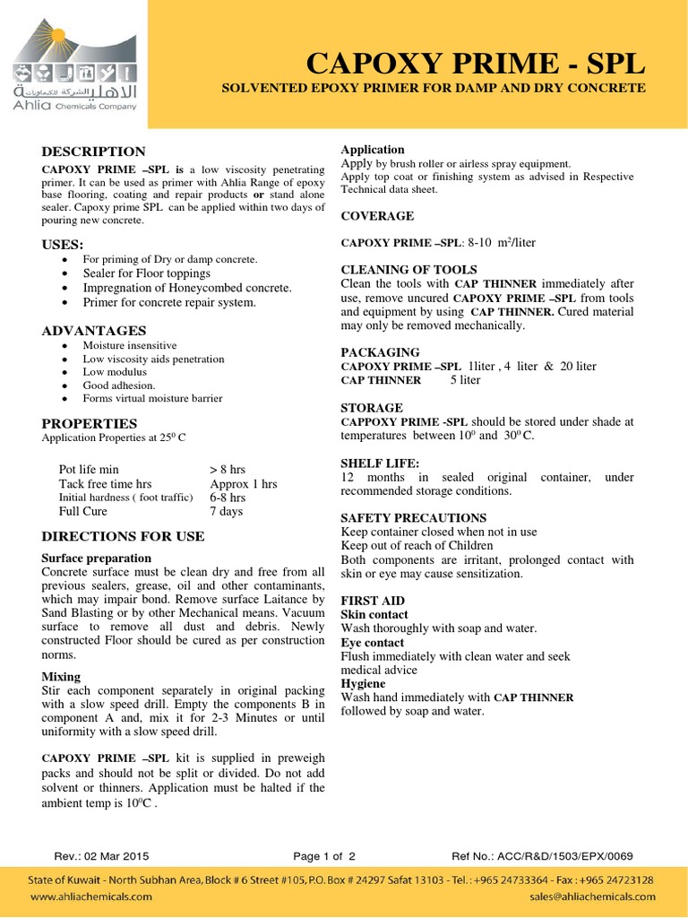 Capoxy Prime - SPL: Description | PDF | Epoxy | Concrete