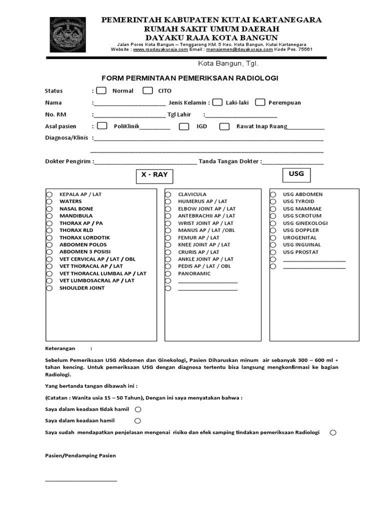 Form Pemeriksaan Radiologi Baru EHS | PDF
