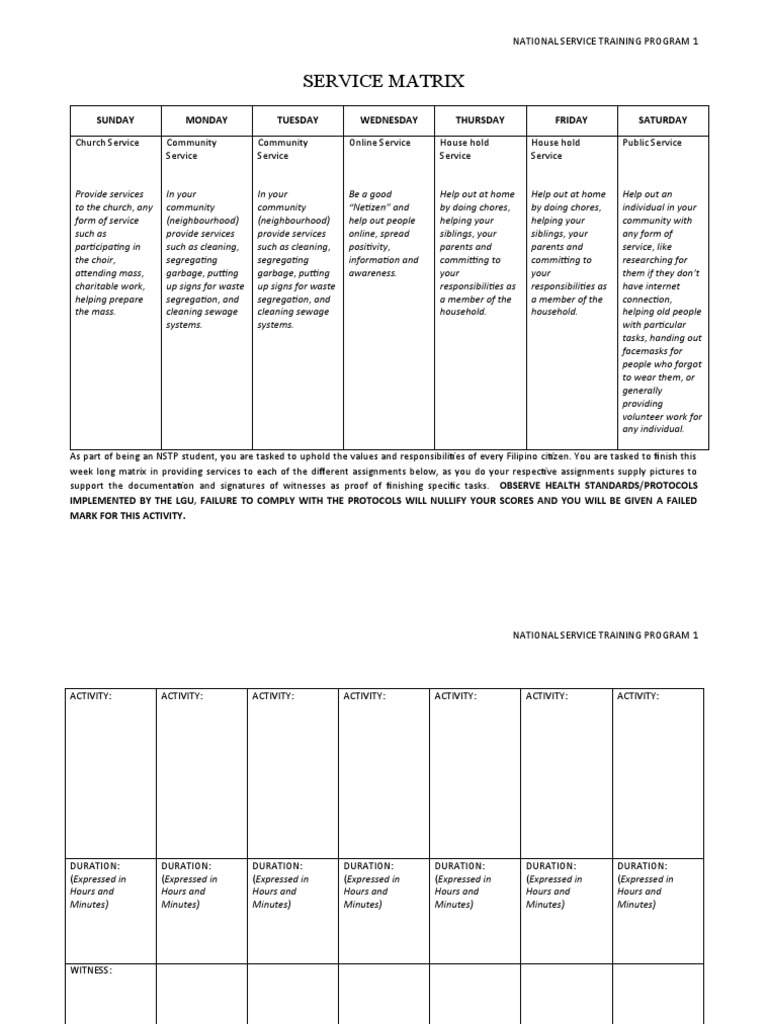 Service Matrix NSTP | PDF