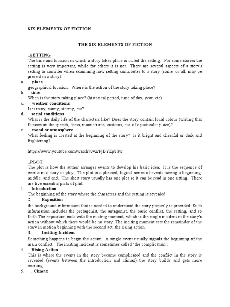 Six Elements of Fiction | PDF | Plot (Narrative) | Narration