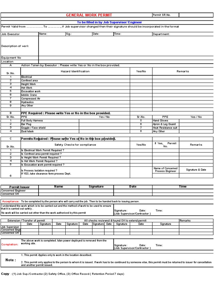 Form Work Permit | PDF | Personal Protective Equipment | Safety
