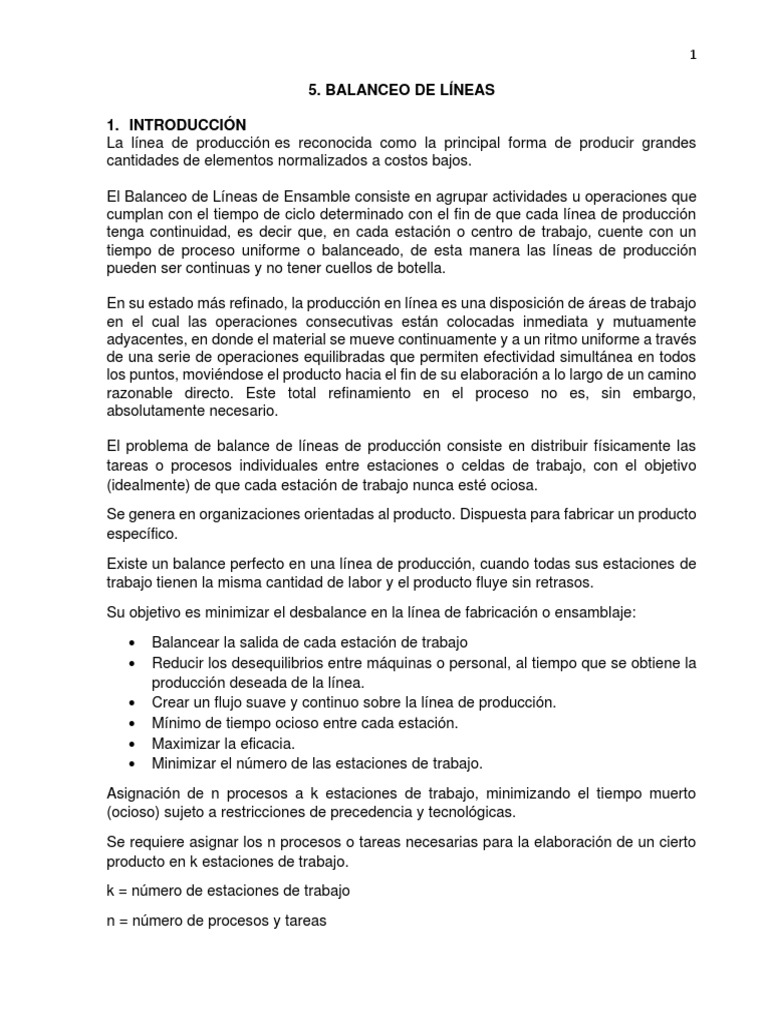 Ejemplo de Balanceo de Líneas de Producción | PDF | Diseño | Business