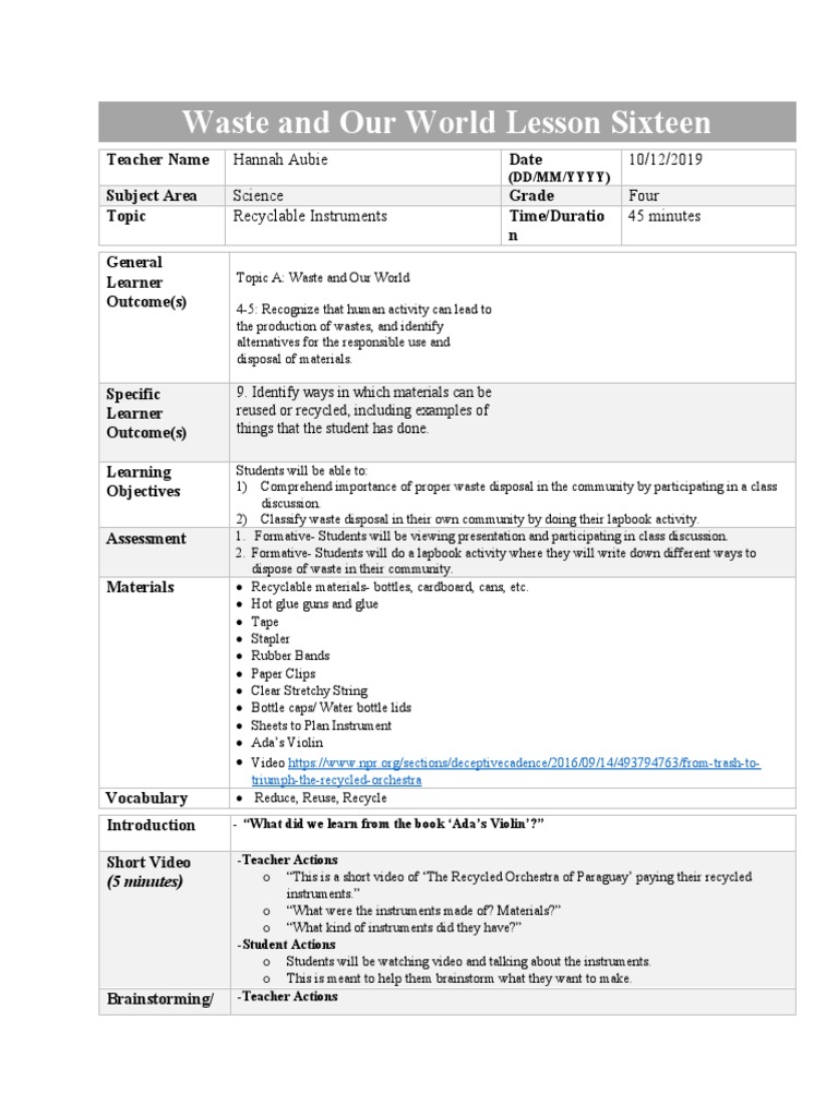 Waste and Our World Lesson 16 | PDF | Recycling | Waste Management