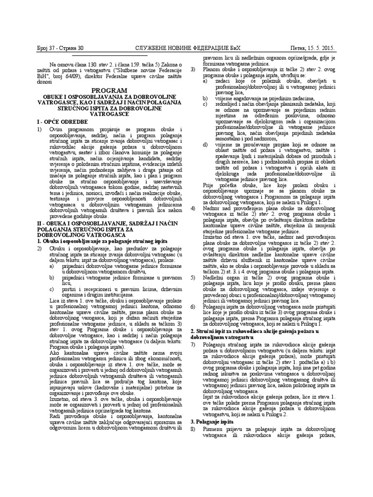 Program Obuke Dobrovoljni Vatrogasci | PDF