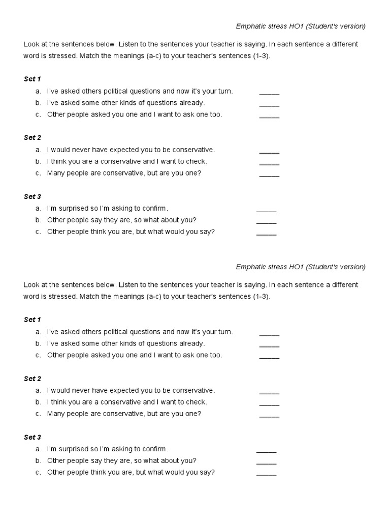 Emphatic Stress Exercises for Students | PDF