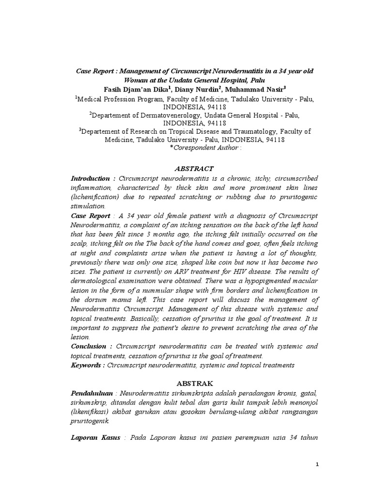 Management of Circumscript Neurodermatitis | PDF | Cutaneous Conditions ...