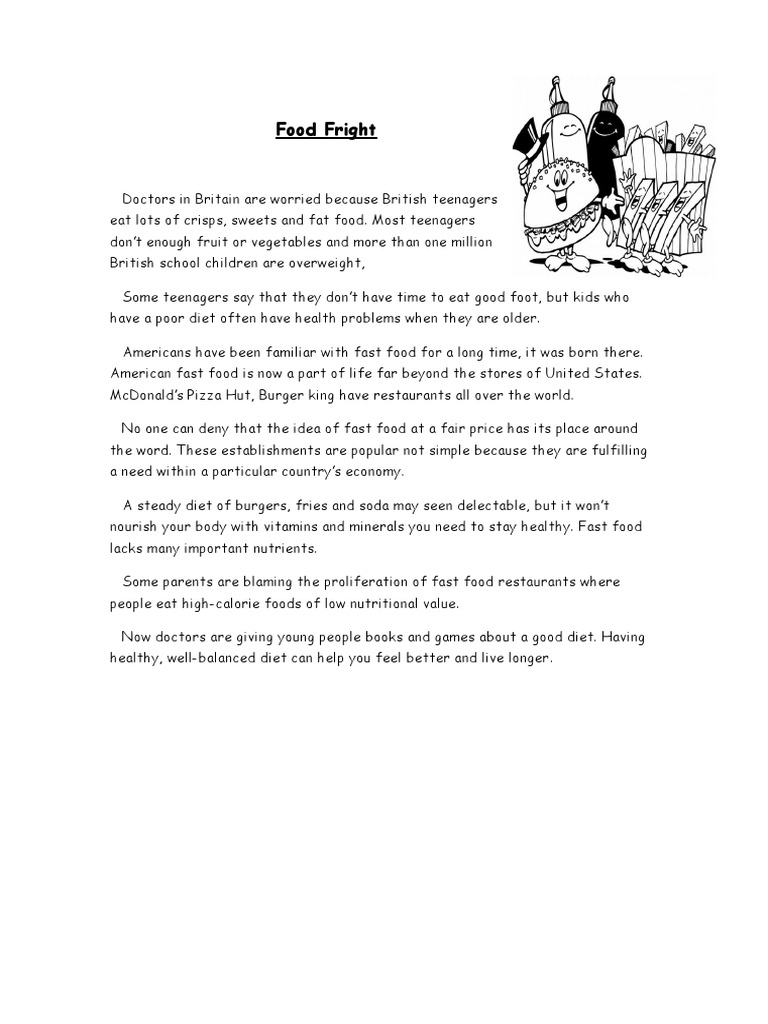Reading Comprehension - Food Fright | PDF | Fast Food Restaurants ...
