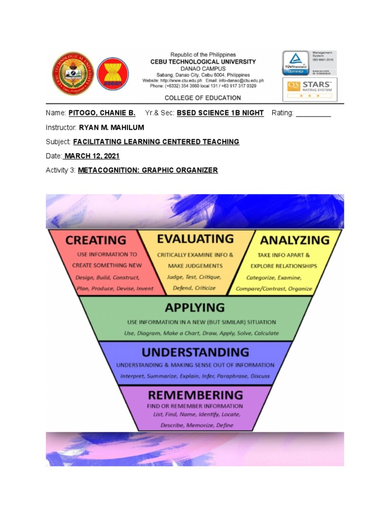 Metacognition Graphic Organizer Activity | PDF