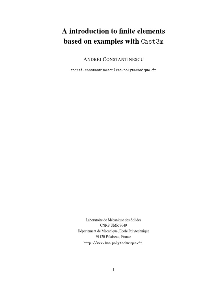 A Introduction To Finite Elements Based On Examples With Cast3m | PDF ...