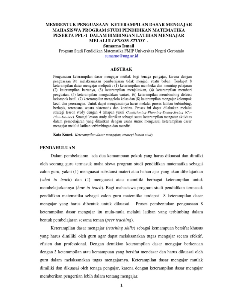 Membentuk Penguasaan Keterampilan Dasar Mengajar Mahasiswa Program Studi Pendidikan Matematika ...