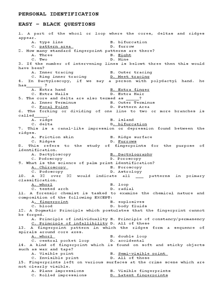 Personal Identification Easy - Black Questions | PDF | Fingerprint ...