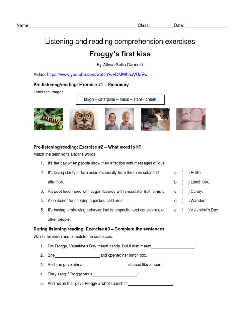 Froggy's First Kiss Comprehension Activities | PDF | Candy | Food And Drink