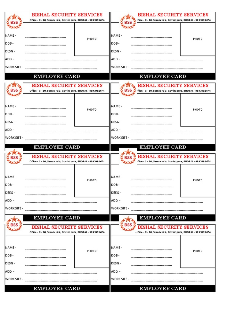 Employee Card Employee Card: Bishal Security Services Bishal Security ...