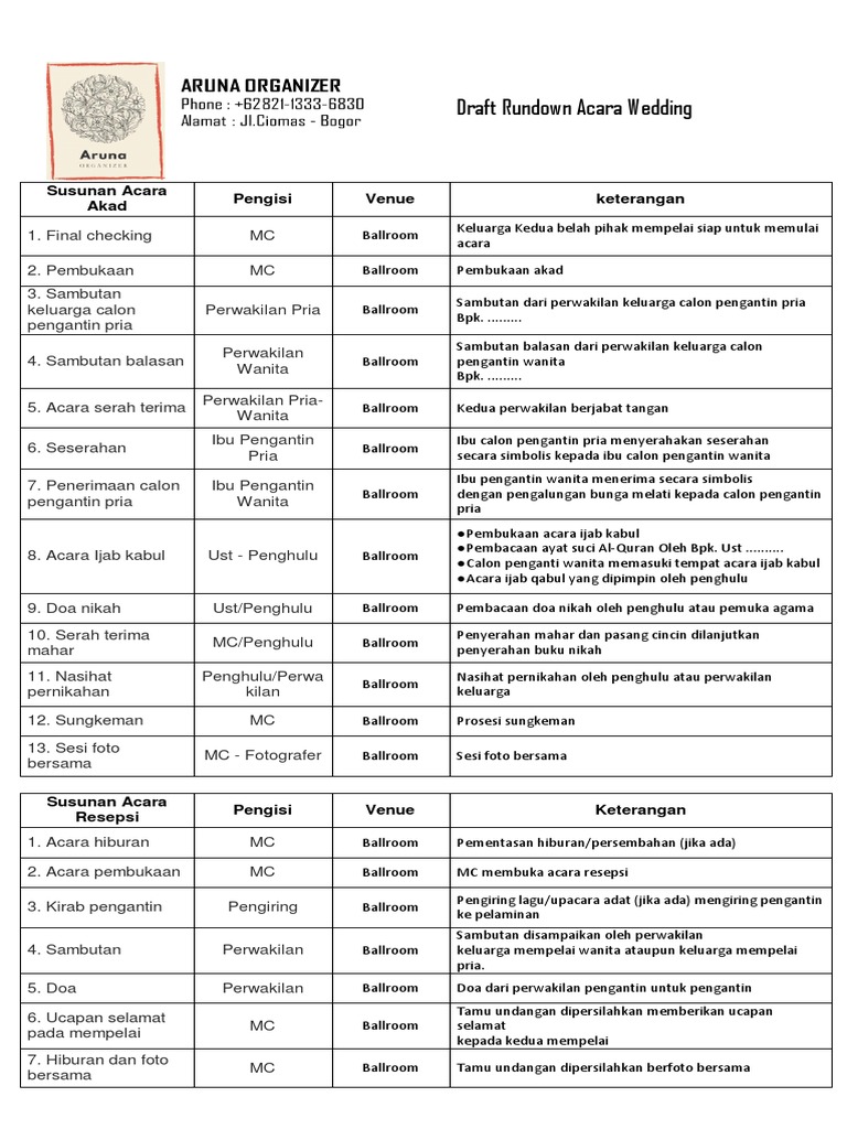 Draft Rundown Acara Wedding | PDF