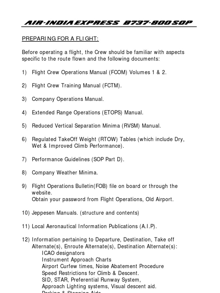 SOP A | Flight | Fuels