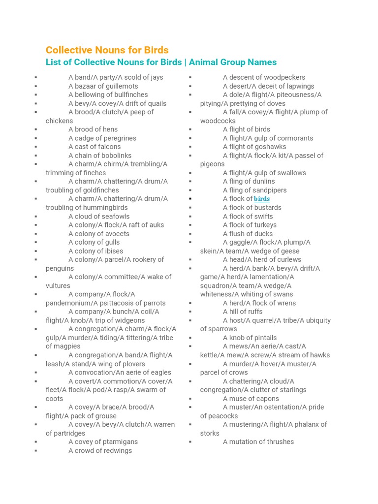 List of Collective Nouns For Birds - Animal Group Names | PDF ...