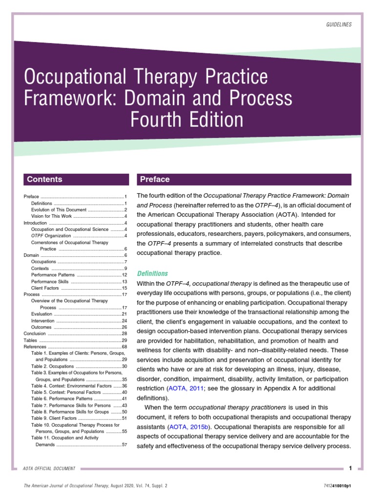 Occupational Therapy Practice Framework: Domain and Process Fourth ...