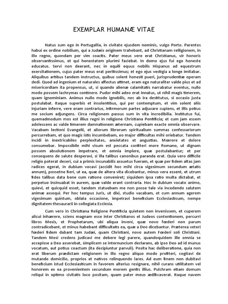 Acosta Uriel Exemplar Vitae Humanae Latim Portugues | PDF