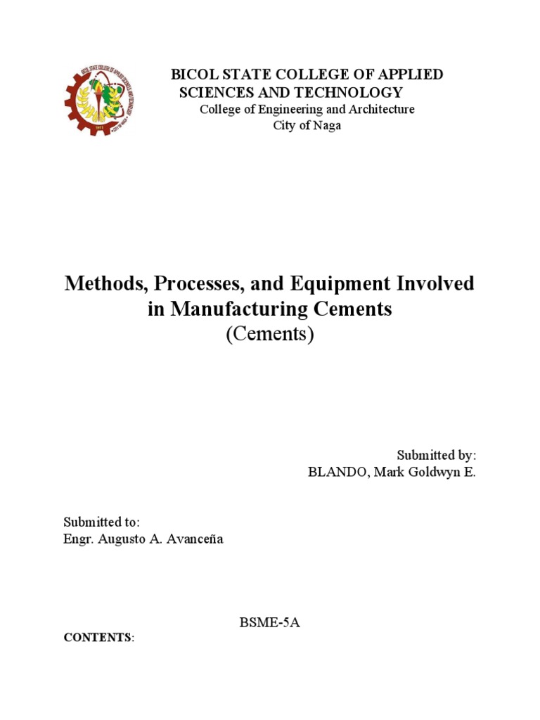 Manufacturing of Cements (Module 5) | PDF | Cement | Mill (Grinding)