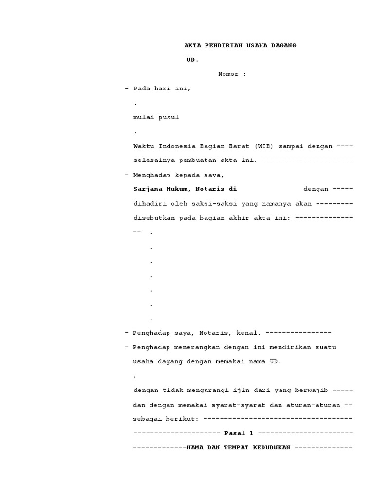 Contoh Akta Notaris Pendirian Usaha Dagang (UD) | PDF
