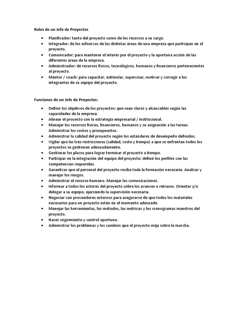 Funciones de Un Jefe de Proyectos | PDF
