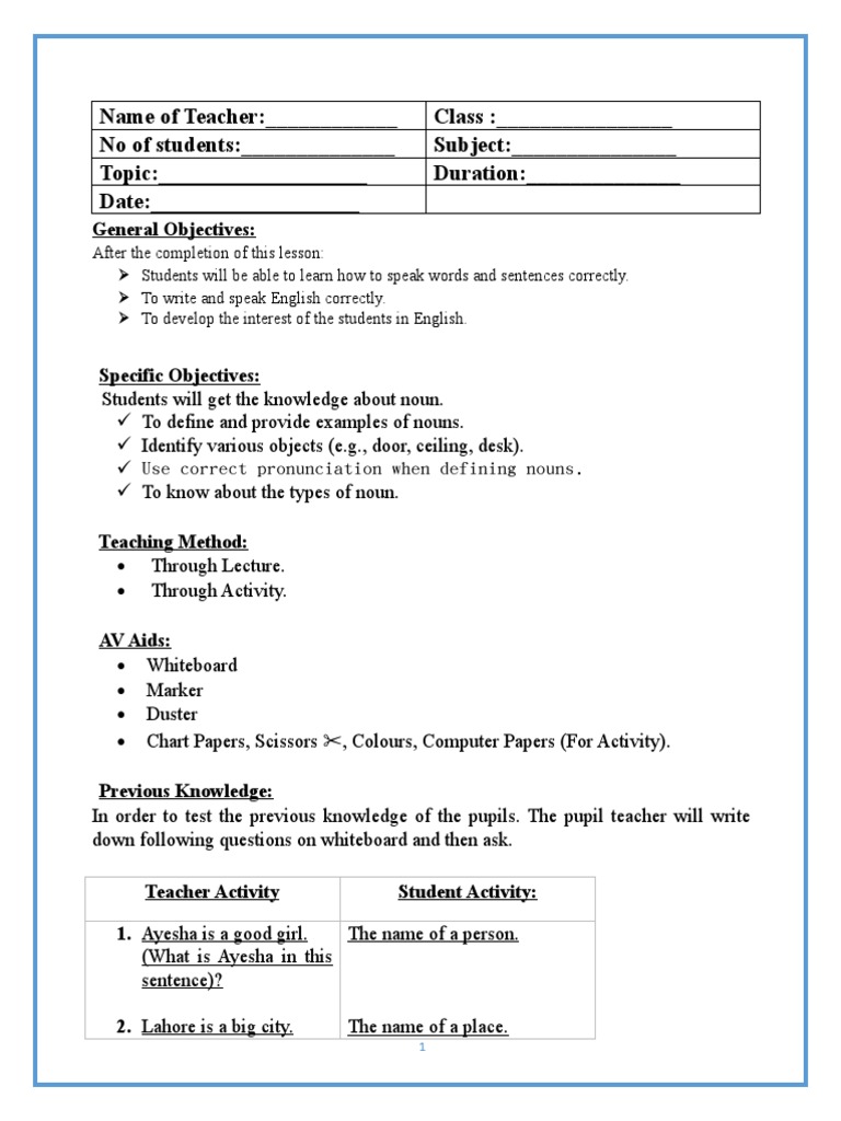 An Engaging Lesson on Nouns: Objectives, Methods, and Student ...
