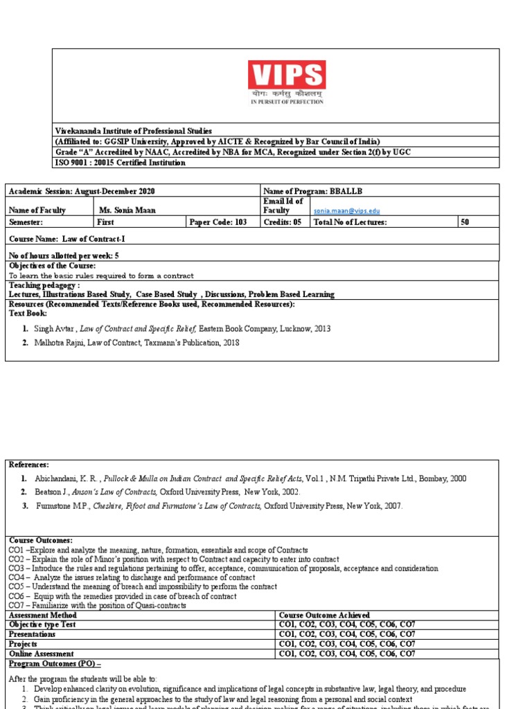 Lesson Plan - Law of Contract | PDF | Critical Thinking | Common Law