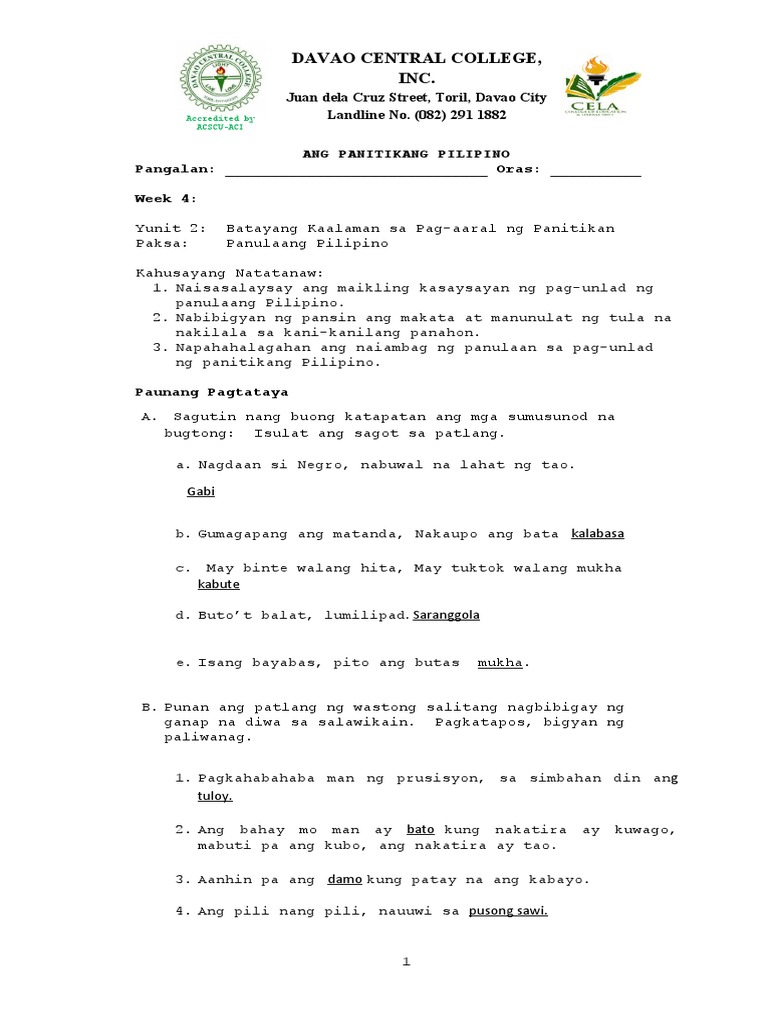 Filipino 2 Week 4 | PDF