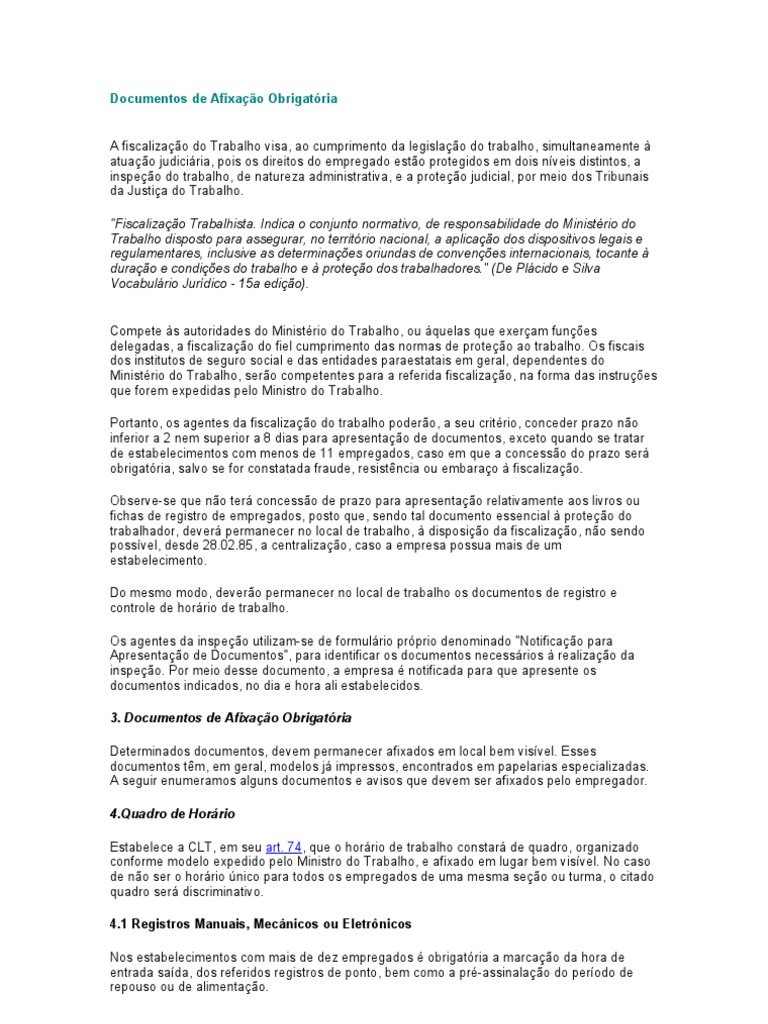 Documentos de Afixação Obrigatória | PDF | Férias trabalhistas ...