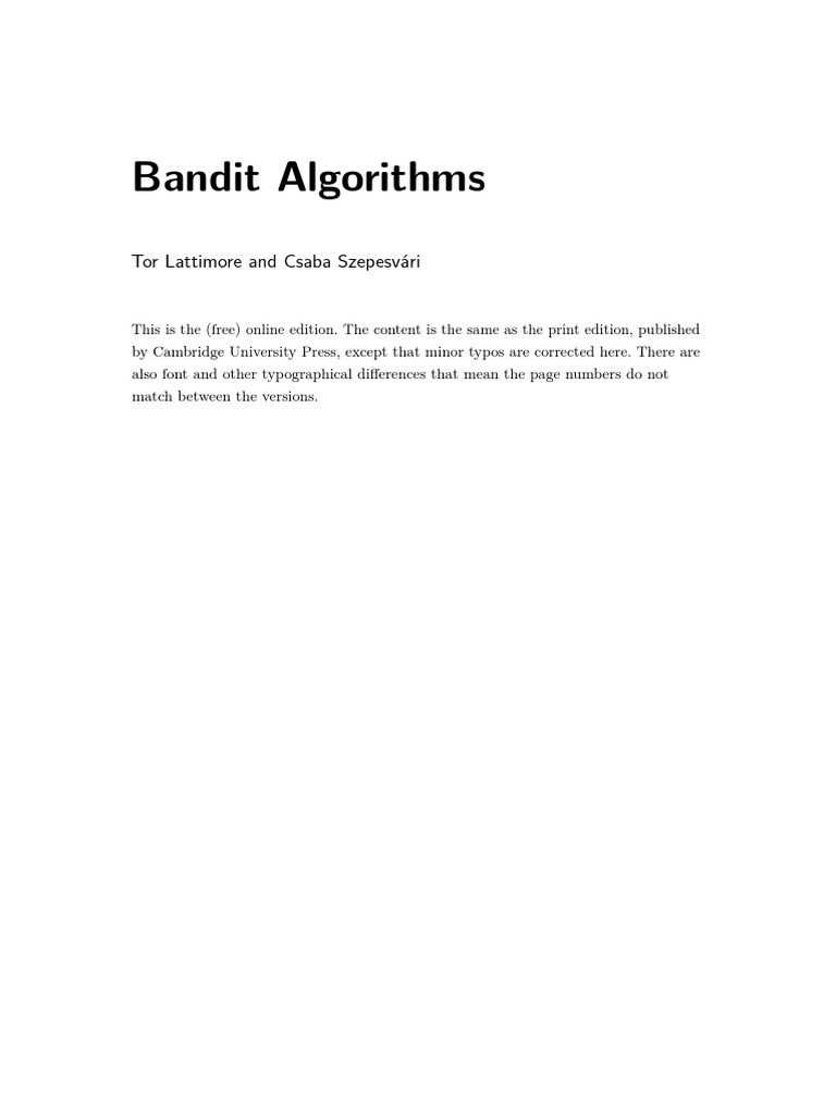 Bandit Algorithms | PDF | Stationary Process | Bayesian Inference