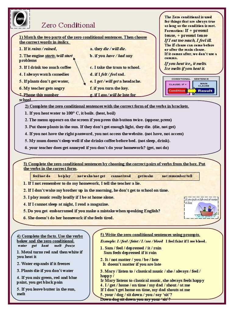 Guia 12 Zero-Conditional-Exercise | PDF | Sentence (Linguistics ...