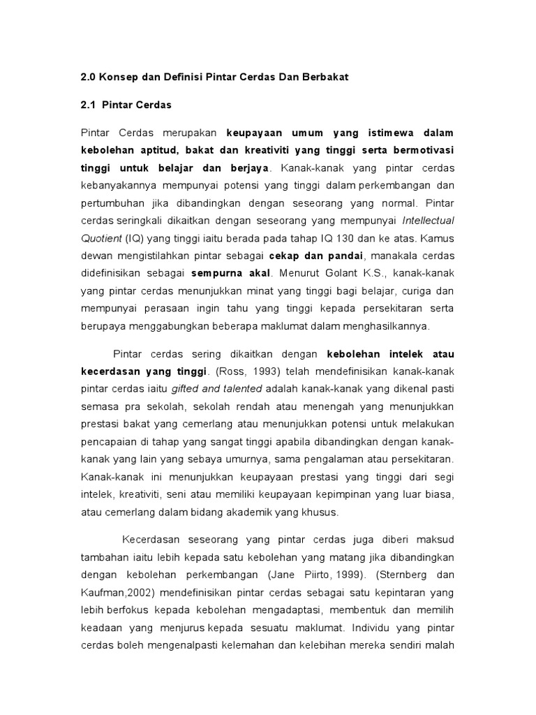 Konsep Dan Definisi Pintar Cerdas Dan Berbakat | PDF