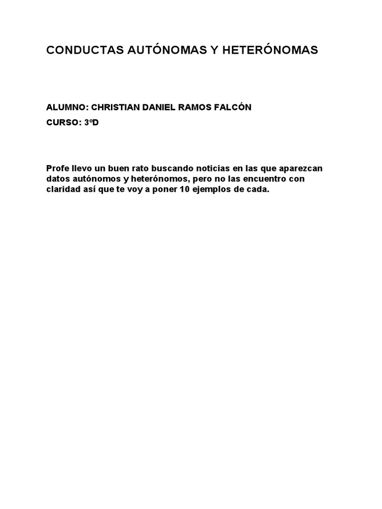 Ejemplos de Conductas Autónomas y Heterónomas | PDF | Relaciones ...