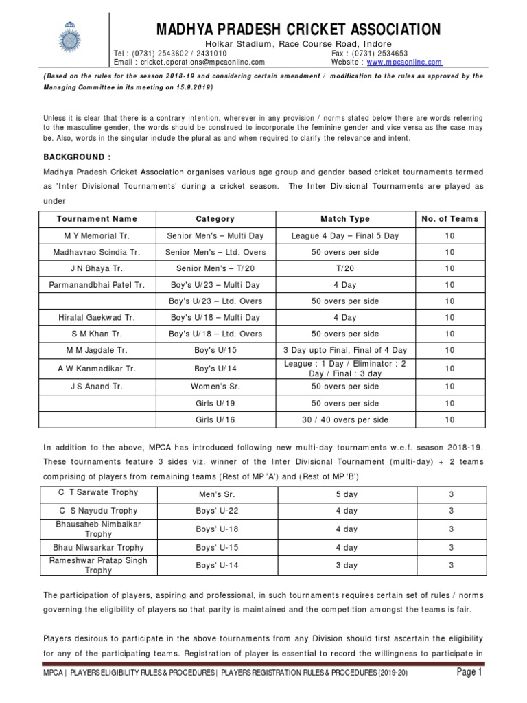 MPCA Players Eligibility & Registration Rules | PDF | Birth Certificate