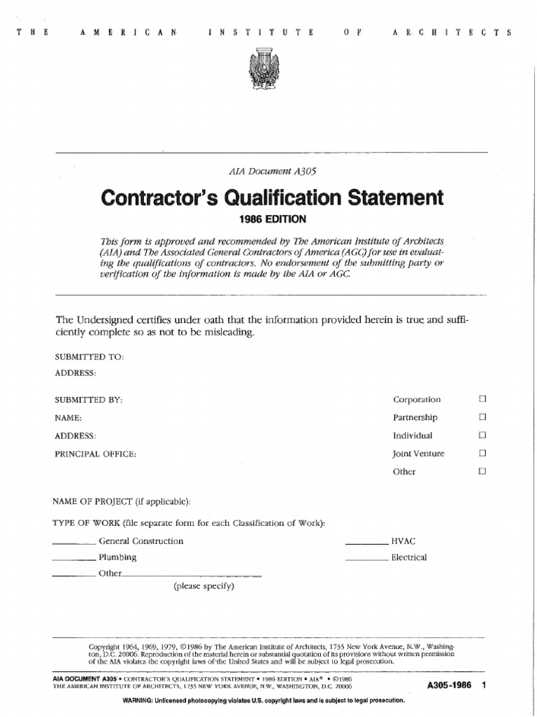 A305 Contracorsqualificationform | PDF