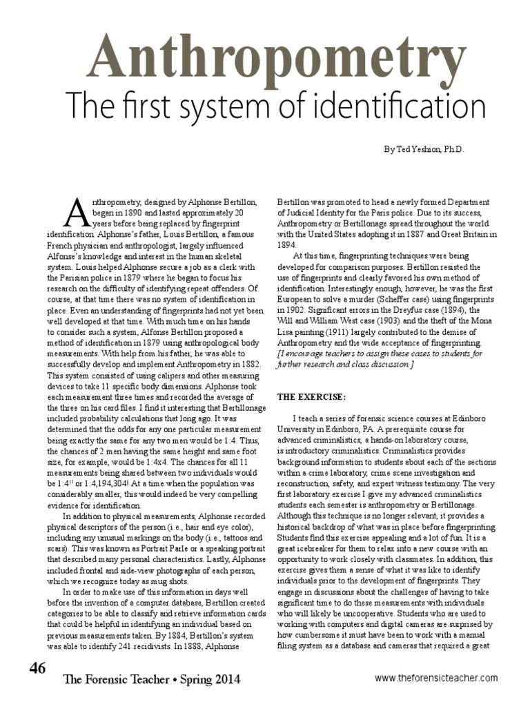 The First System of Identification: The Forensic Teacher - Spring 2014 ...