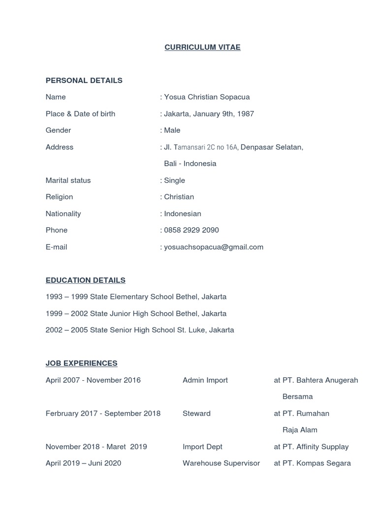 Curriculum Vitae: Tamansari 2C No 16A | PDF