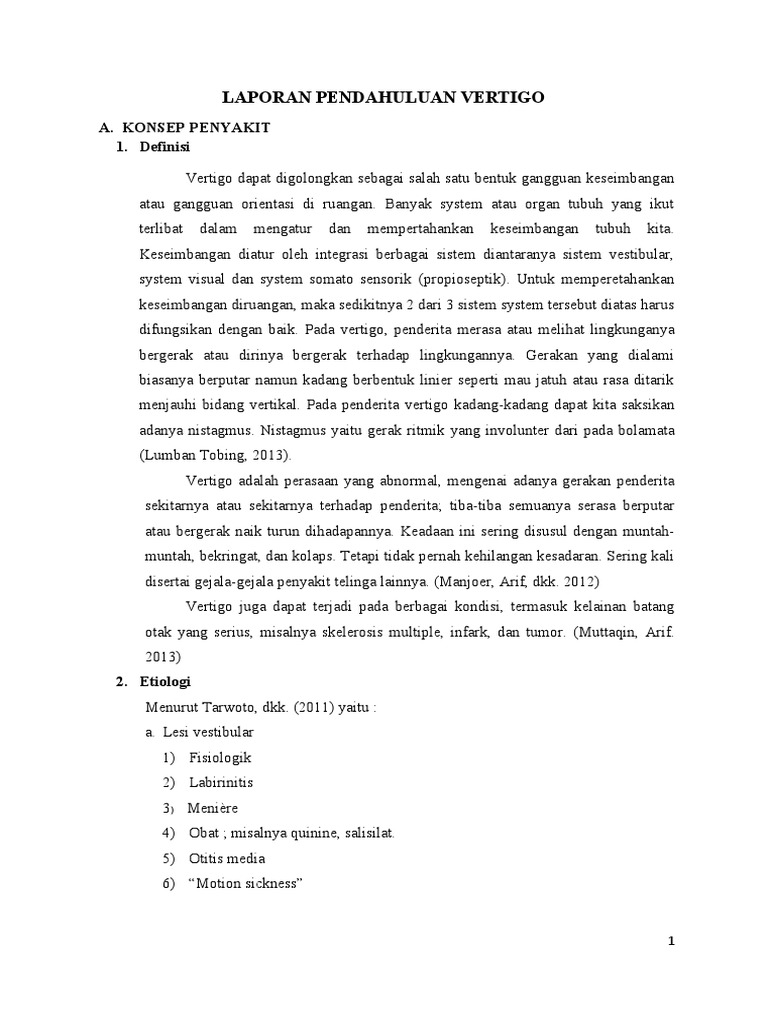 Laporan Pendahuluan Vertigo SDKI | PDF | Sains & Matematika