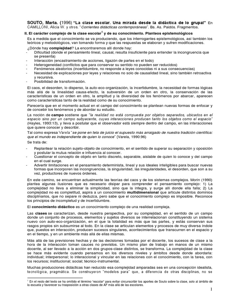 2.2 Souto, Marta. (1996) La Clase Escolar. Una Mirada Desde La ...