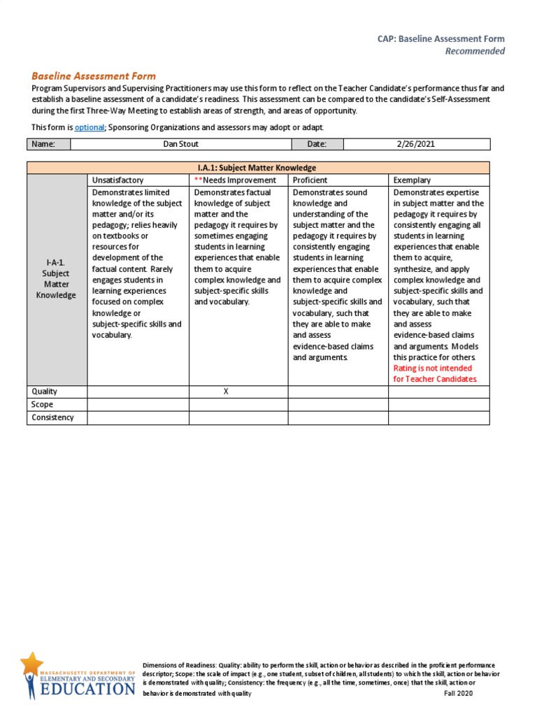 Baseline Assessment Form 1 | PDF | Educational Assessment | Teachers